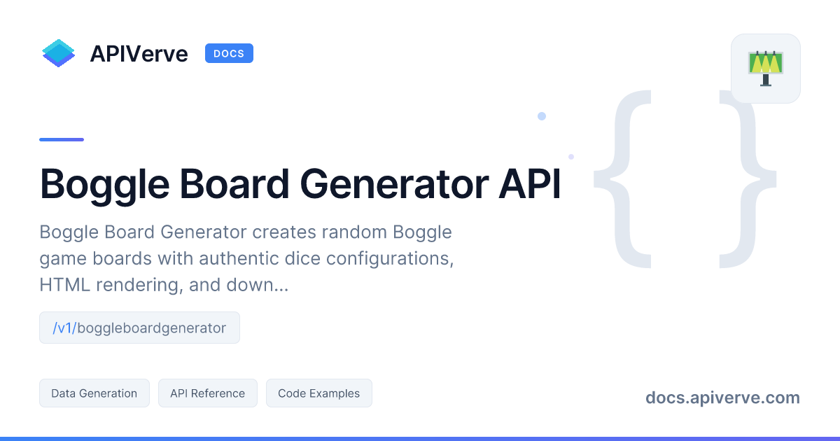 Boggle Board Generator API Documentation - APIVerve Developer Guide