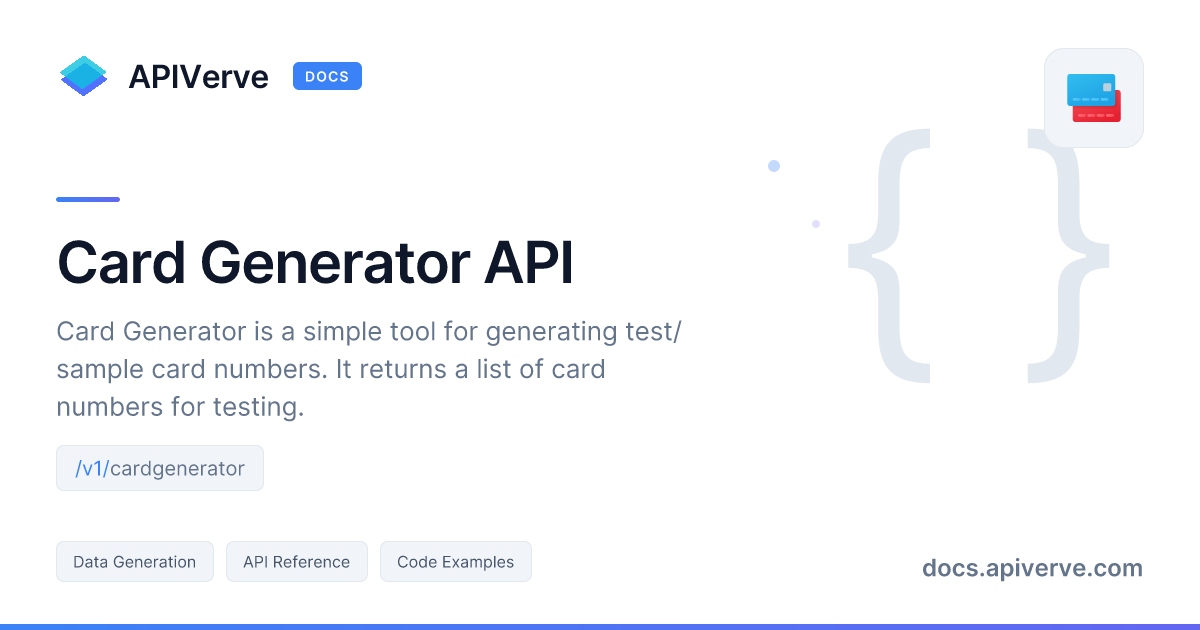 Test Card Generator API Documentation - APIVerve Developer Guide