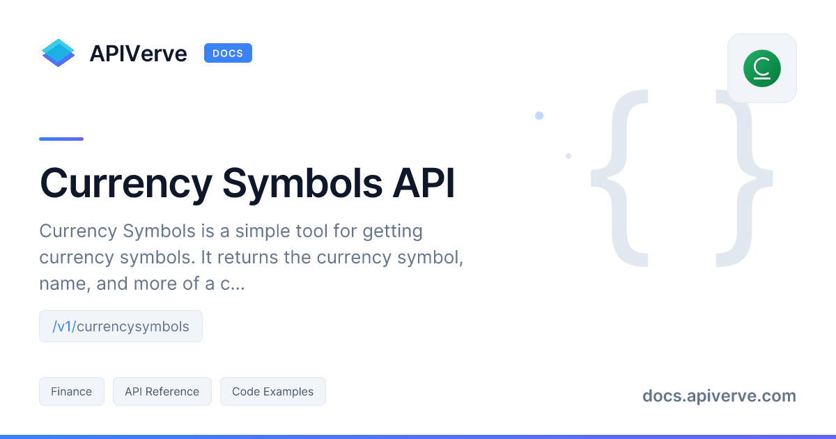Currency Symbols API Documentation - APIVerve Developer Guide