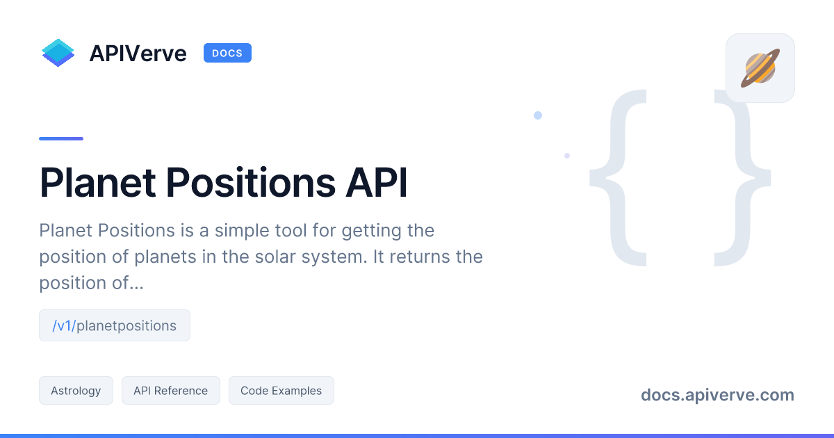 Planet Positions API Documentation - APIVerve Developer Guide