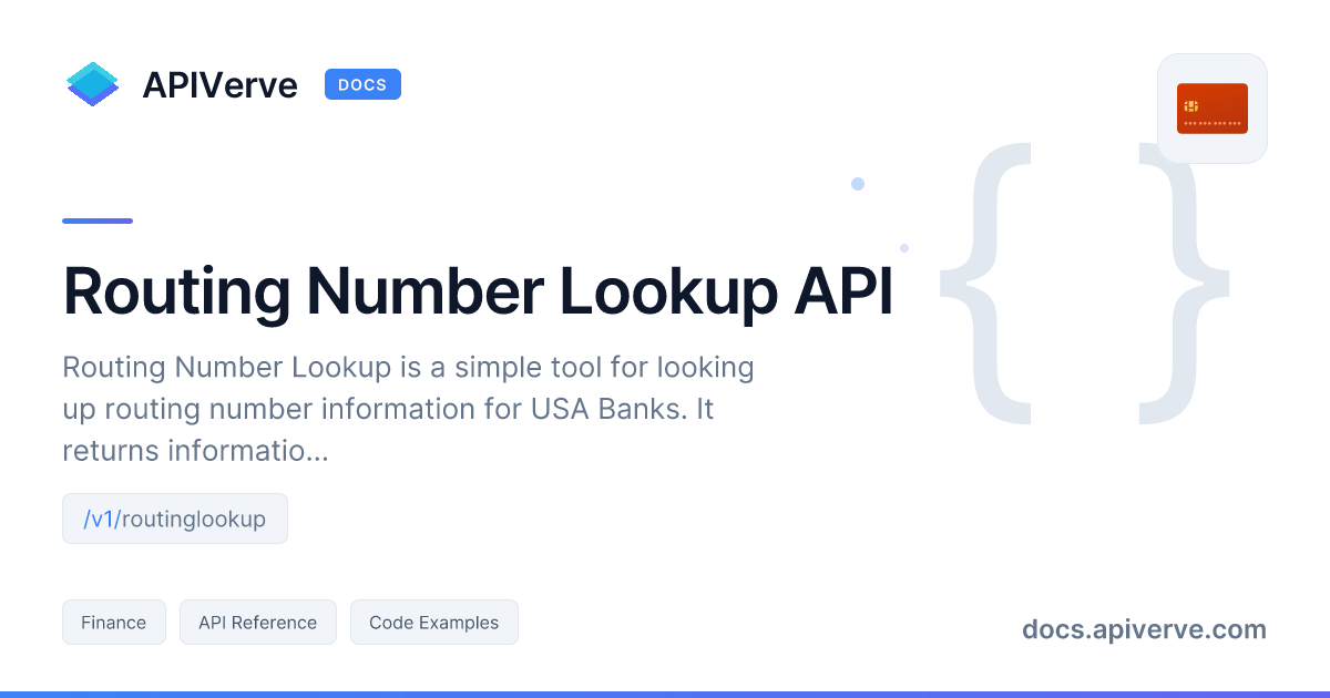 Routing Number Lookup API Documentation - APIVerve Developer Guide