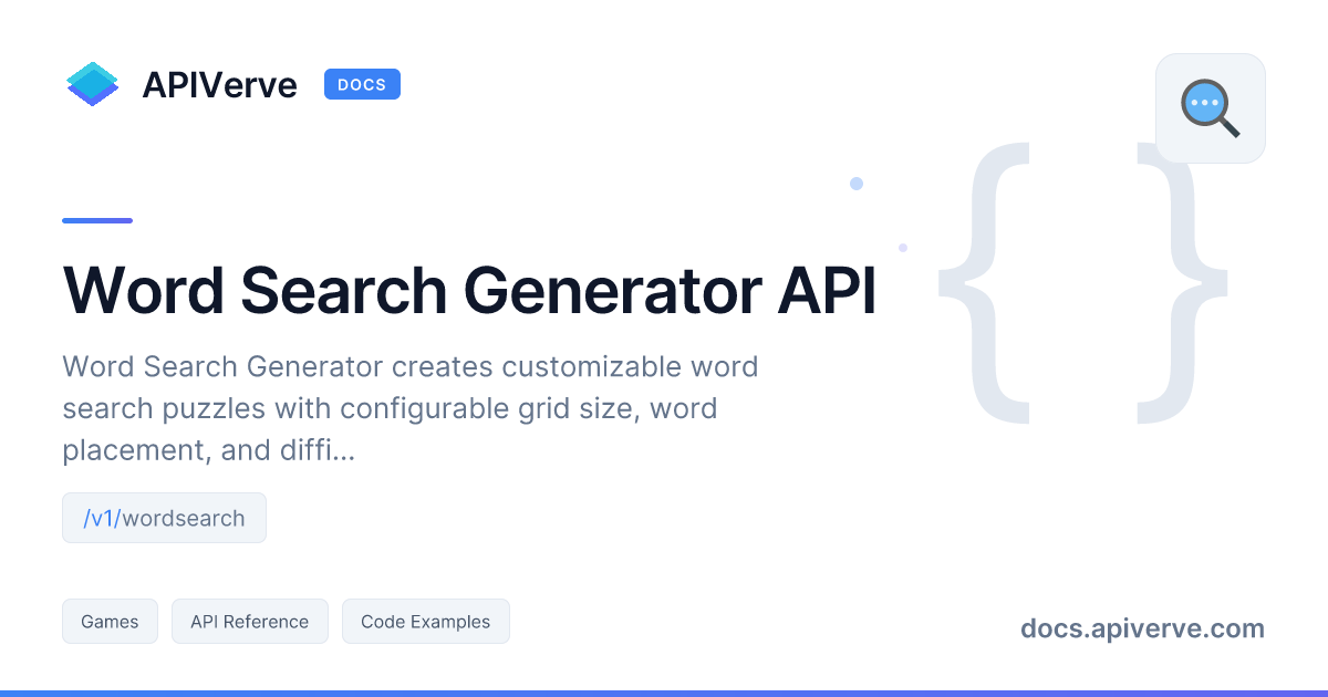 Word Search Generator API Documentation - APIVerve Developer Guide